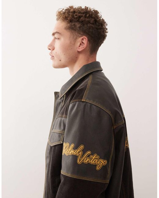 Reclaimed (vintage) Leather Look Bomber Jacket With Contrast Corduroy ...