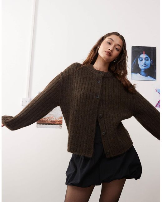 Weekday Alika Chunky Wool Blend Cardigan in Black | Lyst