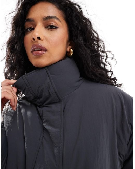 ASOS Clean Puffer Bomber Jacket With Funnel Neck in Blue | Lyst