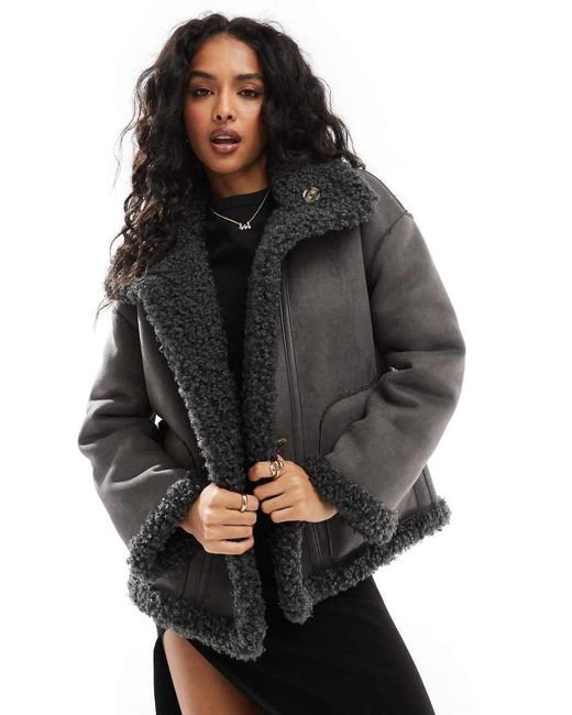 Object Shearling Aviator Jacket in Grey | Lyst UK