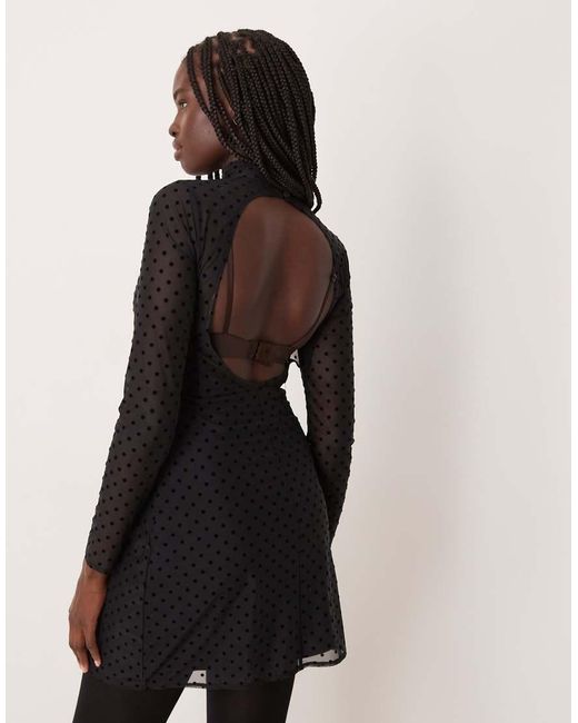 Abercrombie & Fitch High Neck Open Back Mesh Mini Dress in Blue | Lyst UK
