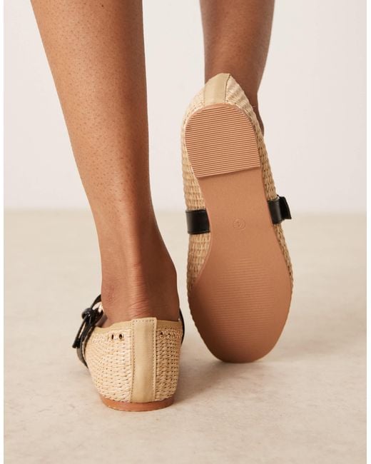 Asos Design Wide Fit Larson Eyelet Mary Jane Ballets in Natural | Lyst