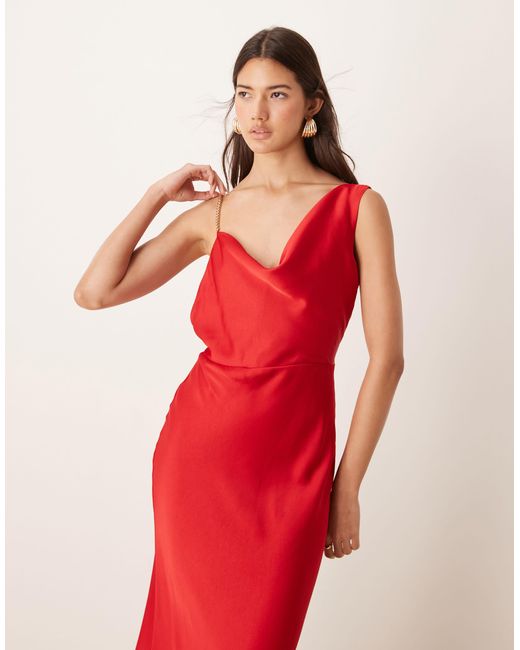 EVER NEW Dropped Shoulder Satin Maxi Dress in Red | Lyst