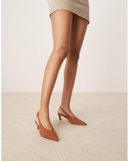 ASOS Suki Suedette Slingback Kitten Heeled Shoes in Brown | Lyst