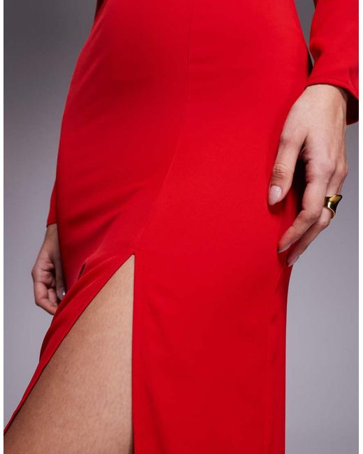 Vesper High Neck Low Back Maxi Dress With Long Sleeves in Red | Lyst UK