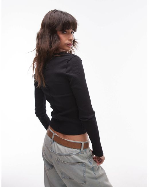 Free People Button Up Ribbed Shrunken Cardigan in Black | Lyst