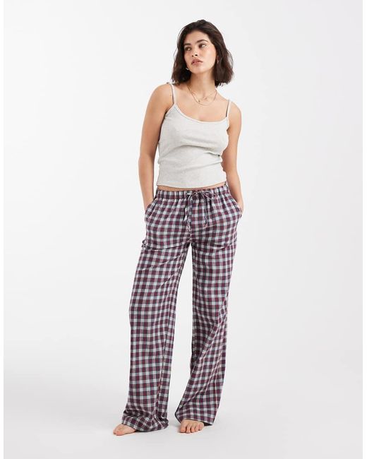 Daisy Street Pull On Cosy Check Pyjama Trousers in White | Lyst UK