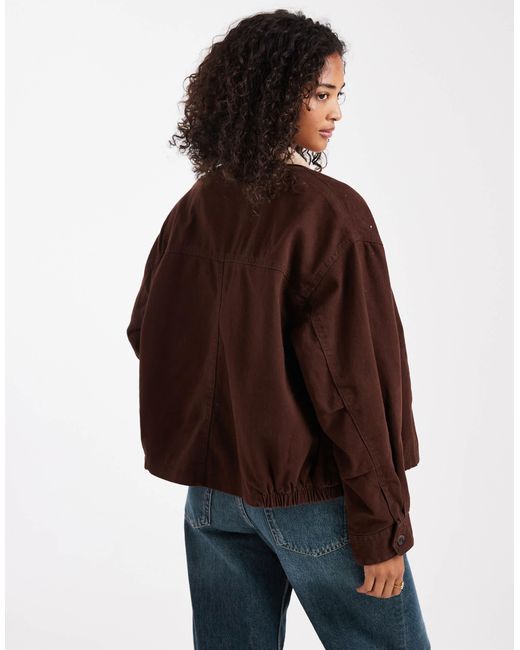 ASOS Bomber Barn Jacket With Stone Collar in Brown | Lyst