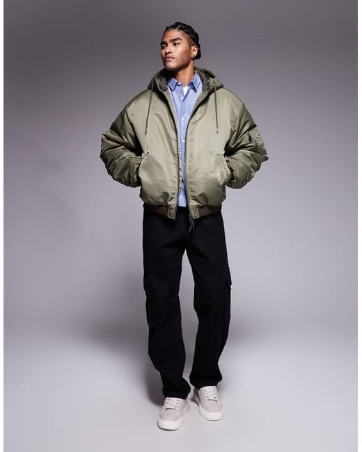ASOS Oversized Bomber Jacket in Gray for Men | Lyst