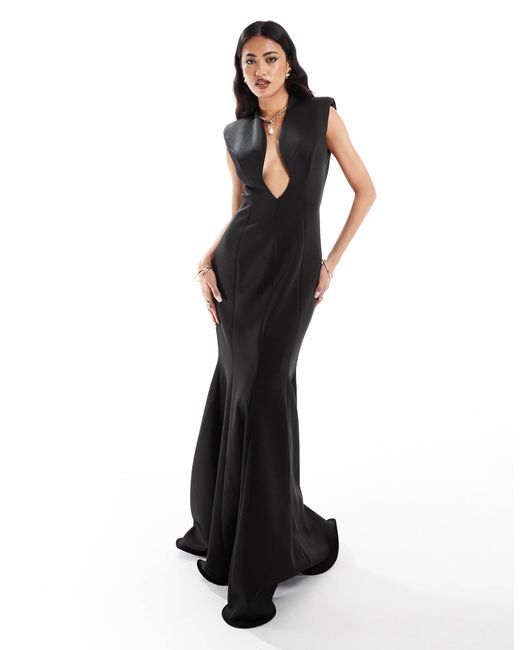 ASOS Scuba Moulded Plunge Fishtail Maxi Dress in White | Lyst