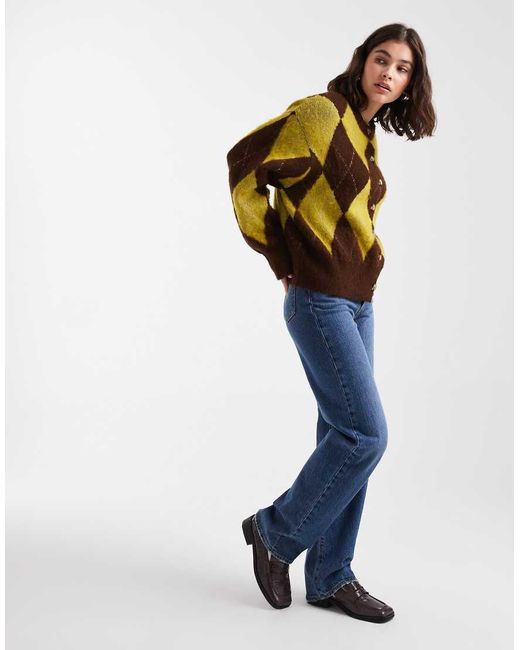 ASOS Arygle Oversized Boxy Cardigan in Blue | Lyst UK