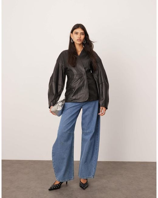 ASOS Soft Leather Jacket With Ovoid Sleeve And Cinched Waist in Black ...