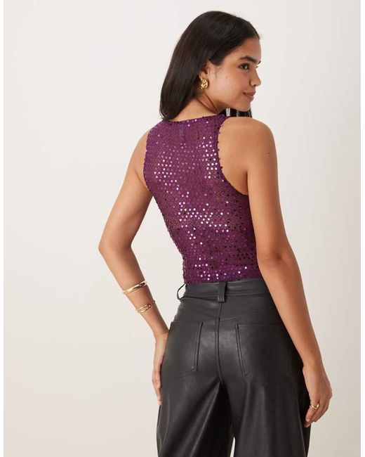 Motel Dudley Sequin Knit Singlet Top in Purple | Lyst UK