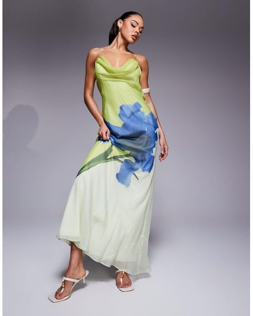 ASOS Cowl Neck Plunge Maxi Dress With Back Detail in Blue | Lyst