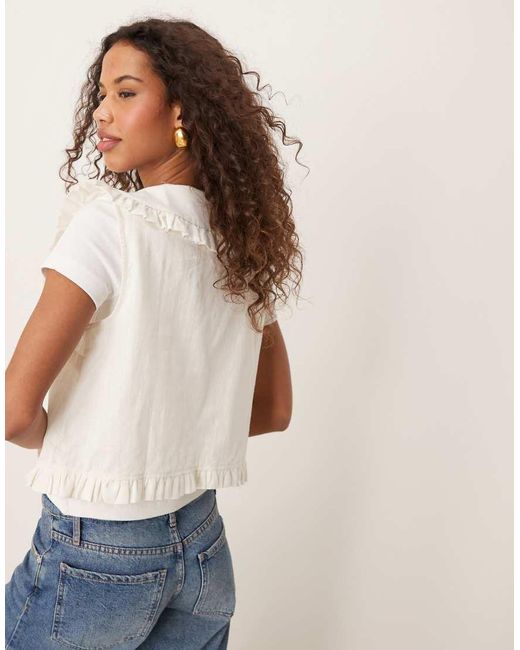 ASOS Linen Look Frill Collar Waistcoat in Natural | Lyst UK