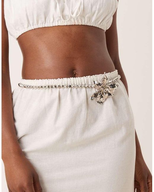 ASOS Waist And Hip Chain And Bead Flower Belt in Brown | Lyst UK