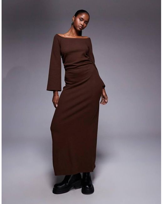 ASOS Supersoft Lace Insert Long Sleeve Maxi Dress in Brown | Lyst UK