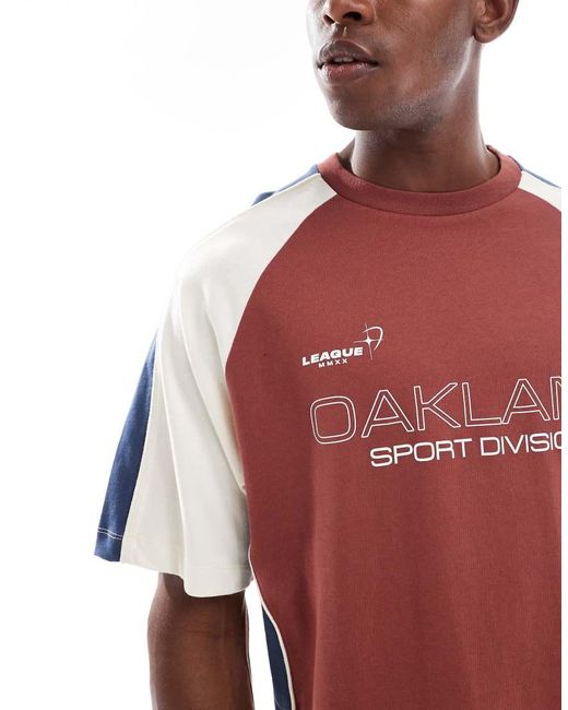 ASOS Boxy Oversized T-shirt With Cut And Sew Panelling And Sports Graphics in Red for Men | Lyst UK