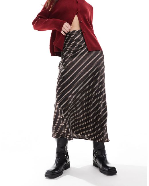 Wednesday's Girl Bias Cut Satin Striped Midi Skirt in Red | Lyst