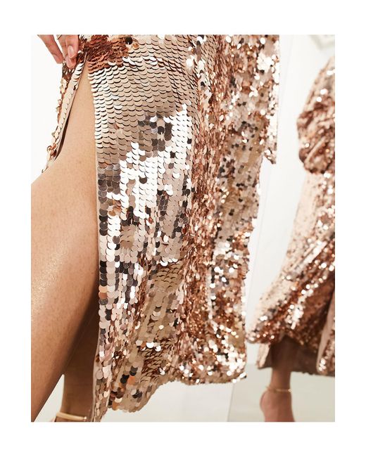 Asos Curve Batwing Sleeve Sequin Wrap Midi Dress In Natural Lyst