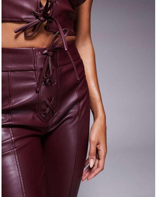 New Look Leather Look Lace Up Trouser Co-ord in Purple | Lyst UK