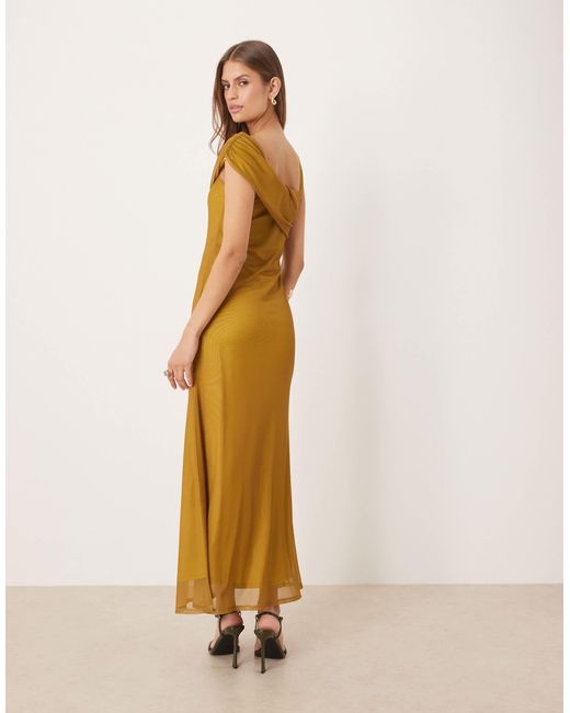 ASOS Printed Mesh One Off Shoulder Midi Dress in Metallic | Lyst