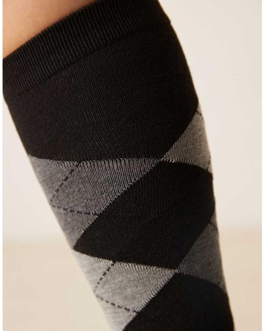 ASOS Knee High Argyle Check Socks in Natural | Lyst UK