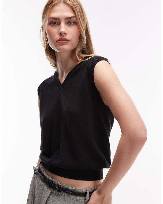 ARKET V Neck Collar Light Knit Tank Vest in Black | Lyst