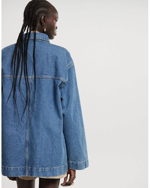 ASOS Denim Barn Jacket With Pocket Detail in Blue | Lyst
