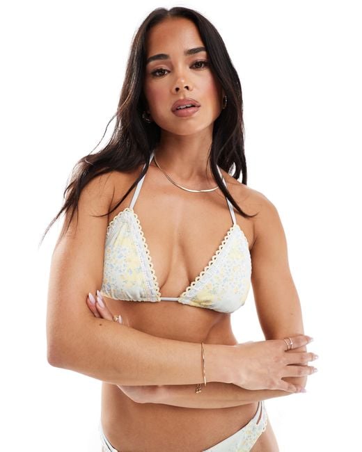 Hollister Crochet Mix Triangle Bikini Top Co-ord in White | Lyst
