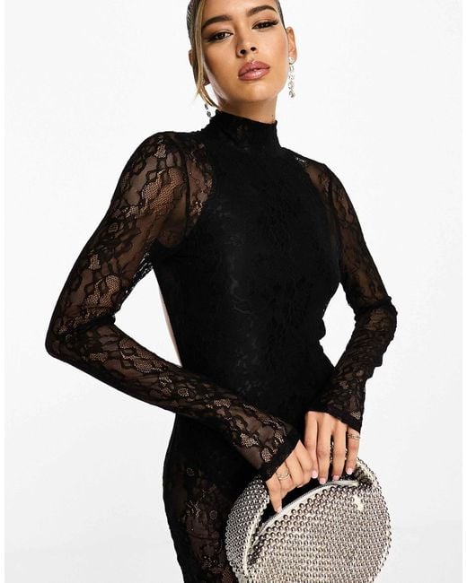 ASOS Lace Overlay Body Maxi Dress in Black | Lyst