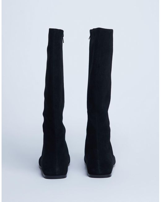 TOPSHOP Tess Real Suede Knee High Flat Boot in Black | Lyst
