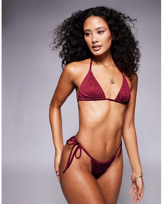 ASOS Maria Textu Tie Back Triangle Bikini Top in Red | Lyst