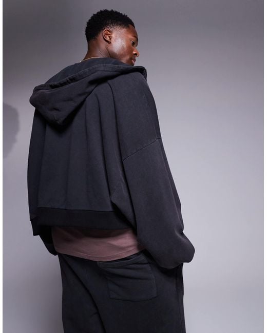 ASOS Extreme Oversized Cropped Zip Through Hoodie in Blue for Men | Lyst