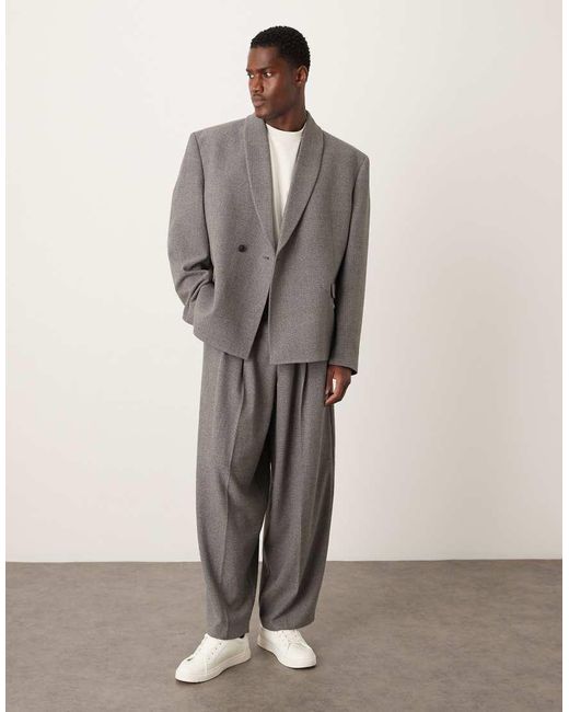 ASOS Deep Wrap Double Breasted Boxy Suit Jacket in Grey for Men | Lyst UK