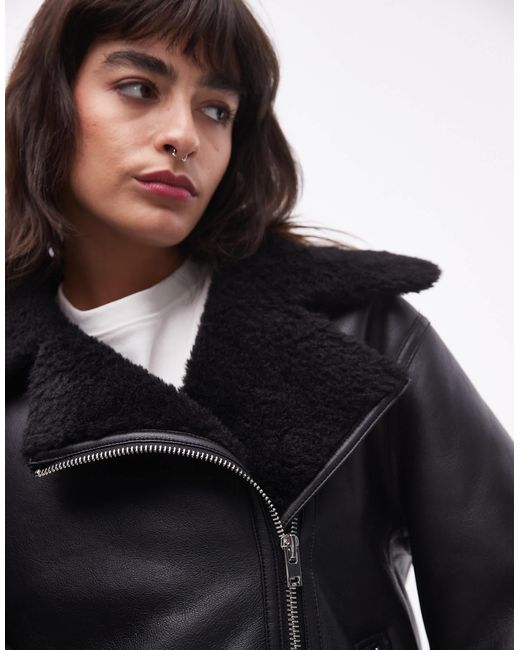 Mango Oversized Shearling Aviator Jacket in Blue | Lyst