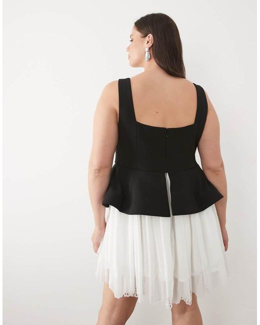 ASOS Curve Mono Mini Dress With Broderie Skirt Detail in Black | Lyst UK