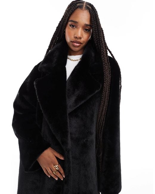 ASOS Asos Design Tall Longline Chuck On Faux Fur Coat in Black | Lyst