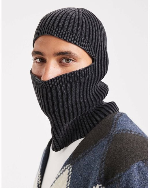 ASOS Knitted Acid Wash Rib Balaclava in Black for Men | Lyst