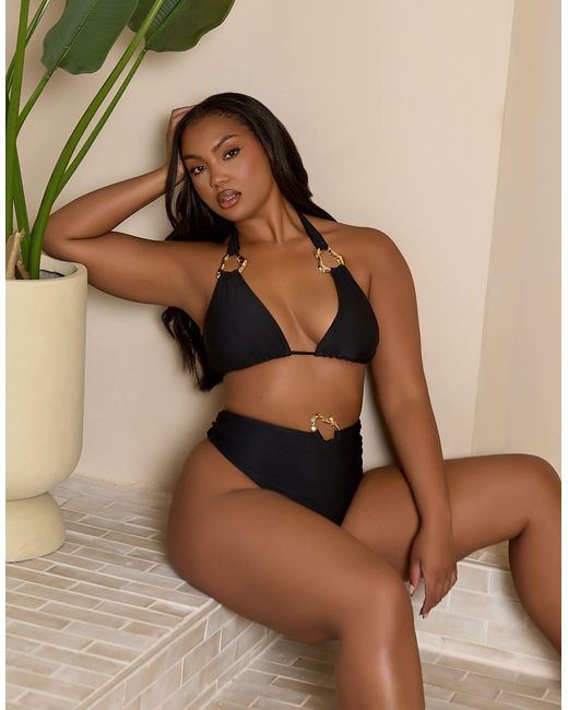 Moda Minx Curve X Bernadette Afia Bikini Bottom With Gold Hardware Detail in Natural | Lyst