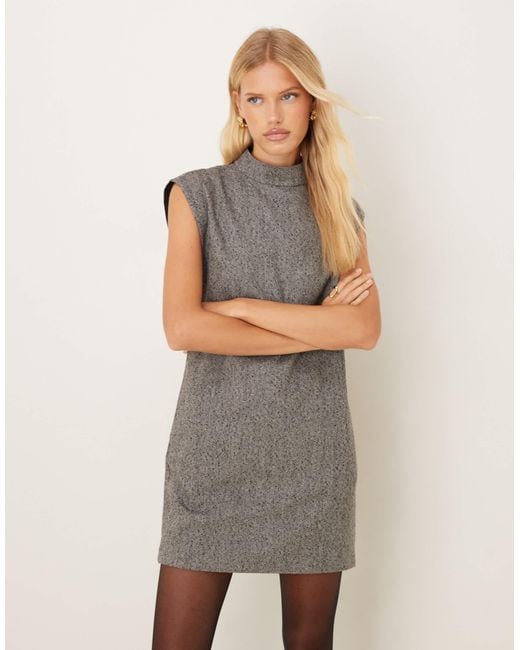 ASOS High Neck Sleeveless Mini Dress in Gray | Lyst
