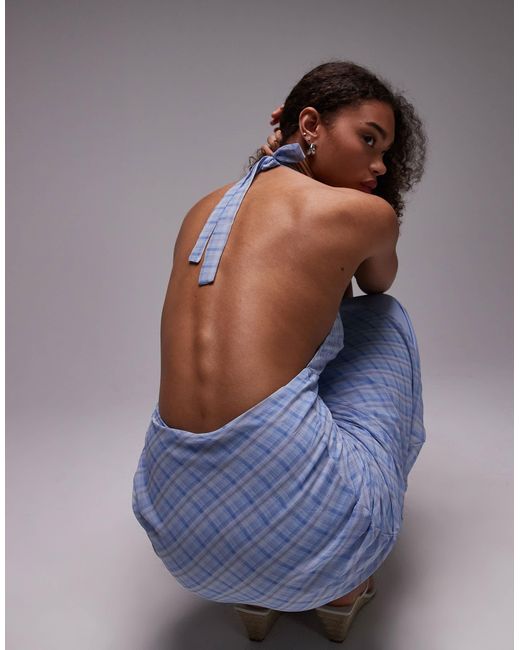 emory park Check Halter Midi Dress in Purple | Lyst Australia