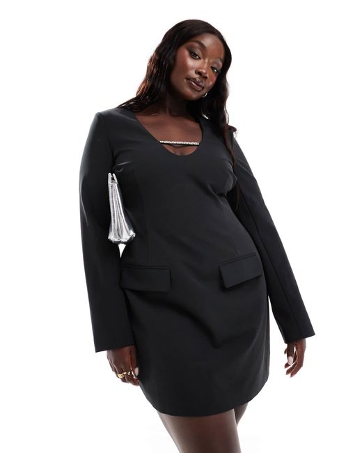 Pretty Lavish Curve Long Sleeve Embellished Mini Dress in Black | Lyst