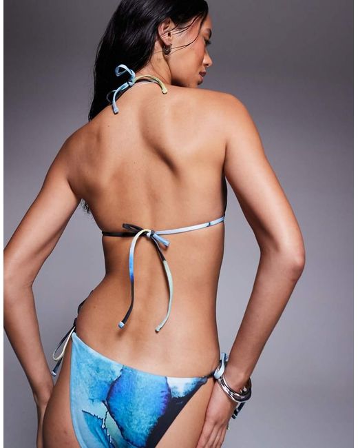 ASOS Mina Triangle Bikini Top in Blue | Lyst UK