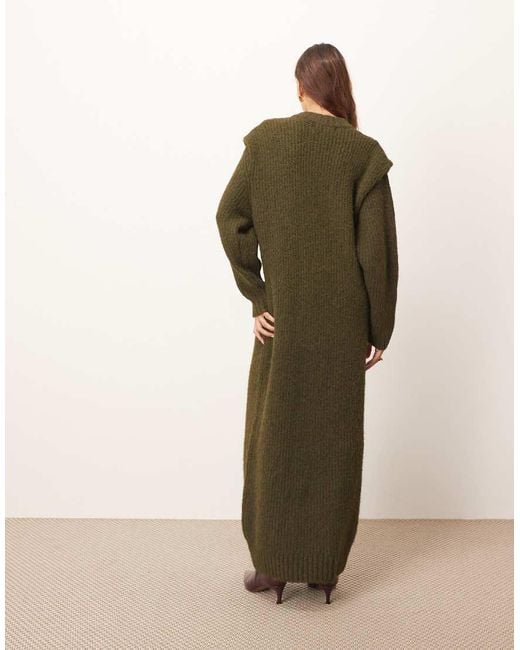 ARRANGE Rib Knitted Shoulder Pad Midi Dress in Green | Lyst UK