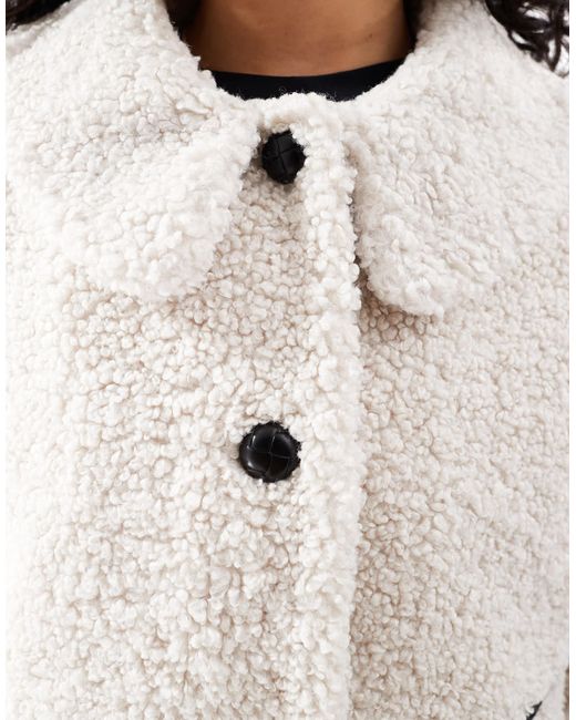 ONLY Shearling Coat With Contrast Trim in White | Lyst