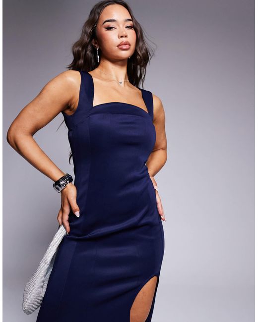 ASOS Premium Seam Detail Maxi Dress With Padded Neckline And High Split ...