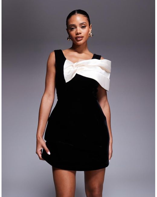ASOS Velvet Mini Dress With Structured Satin Drape in Black | Lyst UK