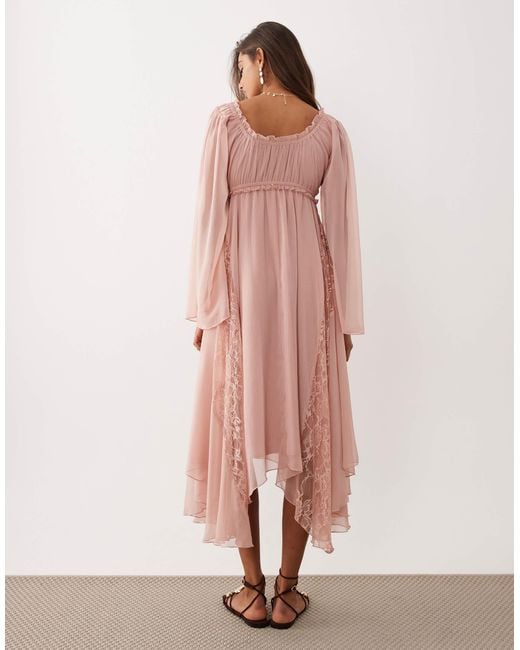 Miss Selfridge Chiffon Boho Maxi Dress in Pink | Lyst