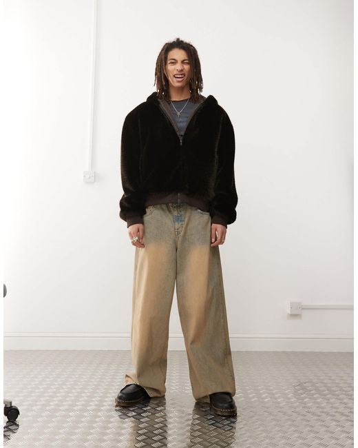 Collusion Faux Fur Hooded Jacket in Black | Lyst